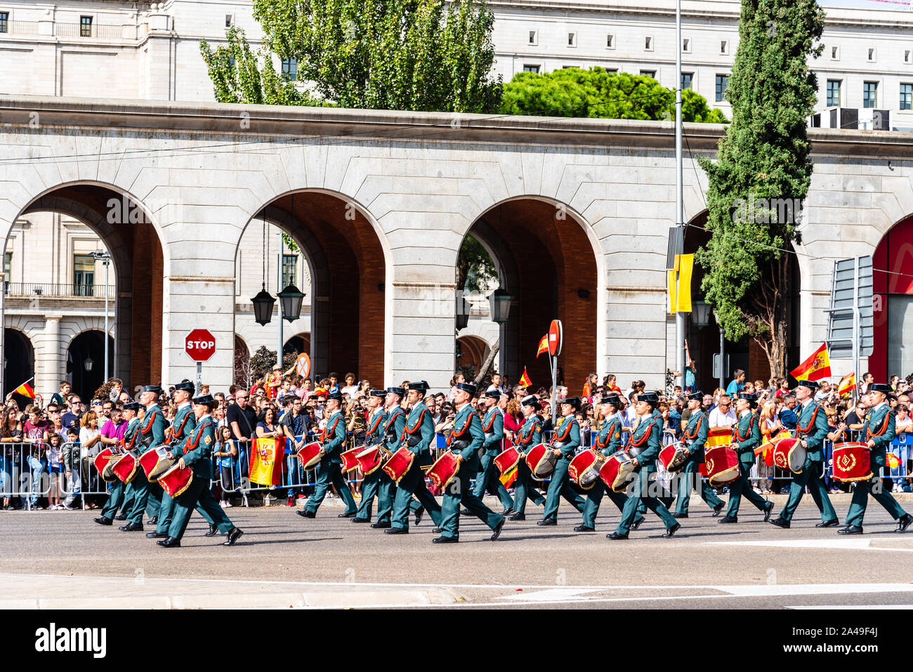 Madrid, Spain - October 12, 2019: Spanish Army marching during Spanish ...