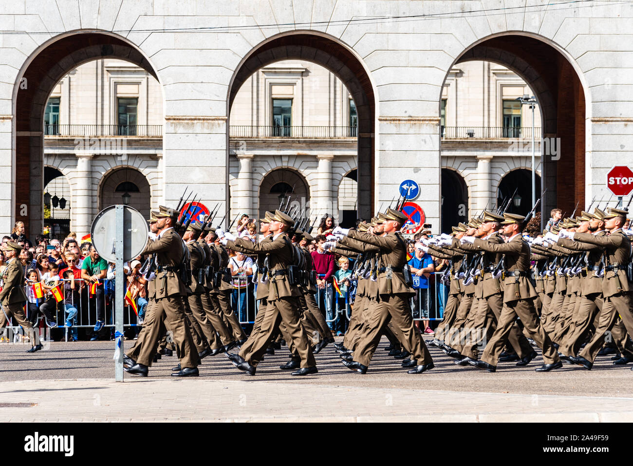 Madrid, Spain - October 12, 2019: Spanish Army marching during Spanish ...