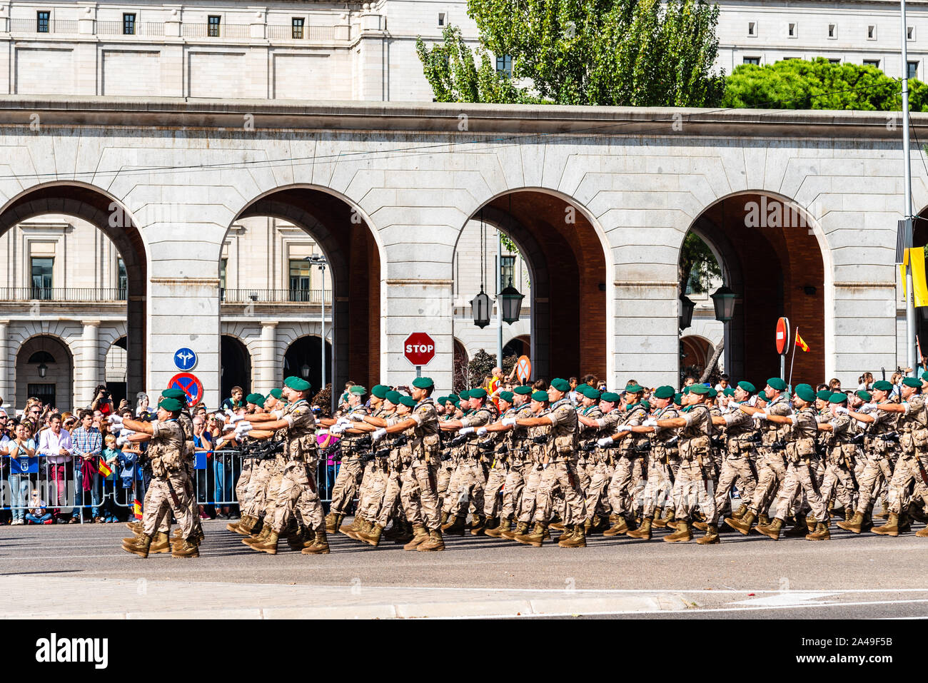 Madrid, Spain - October 12, 2019: Spanish Army marching during Spanish ...