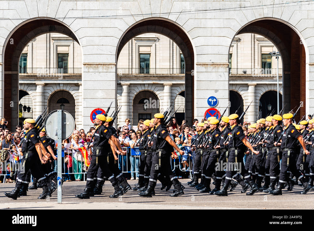 Madrid, Spain - October 12, 2019: Spanish Army marching during Spanish ...