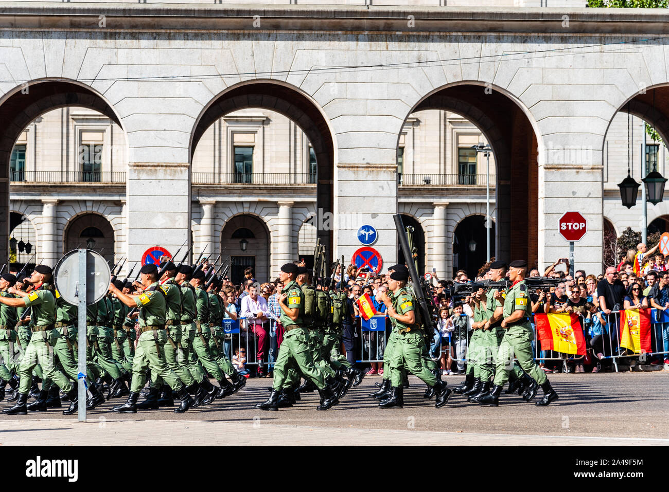 Madrid, Spain - October 12, 2019: Spanish Army marching during Spanish ...