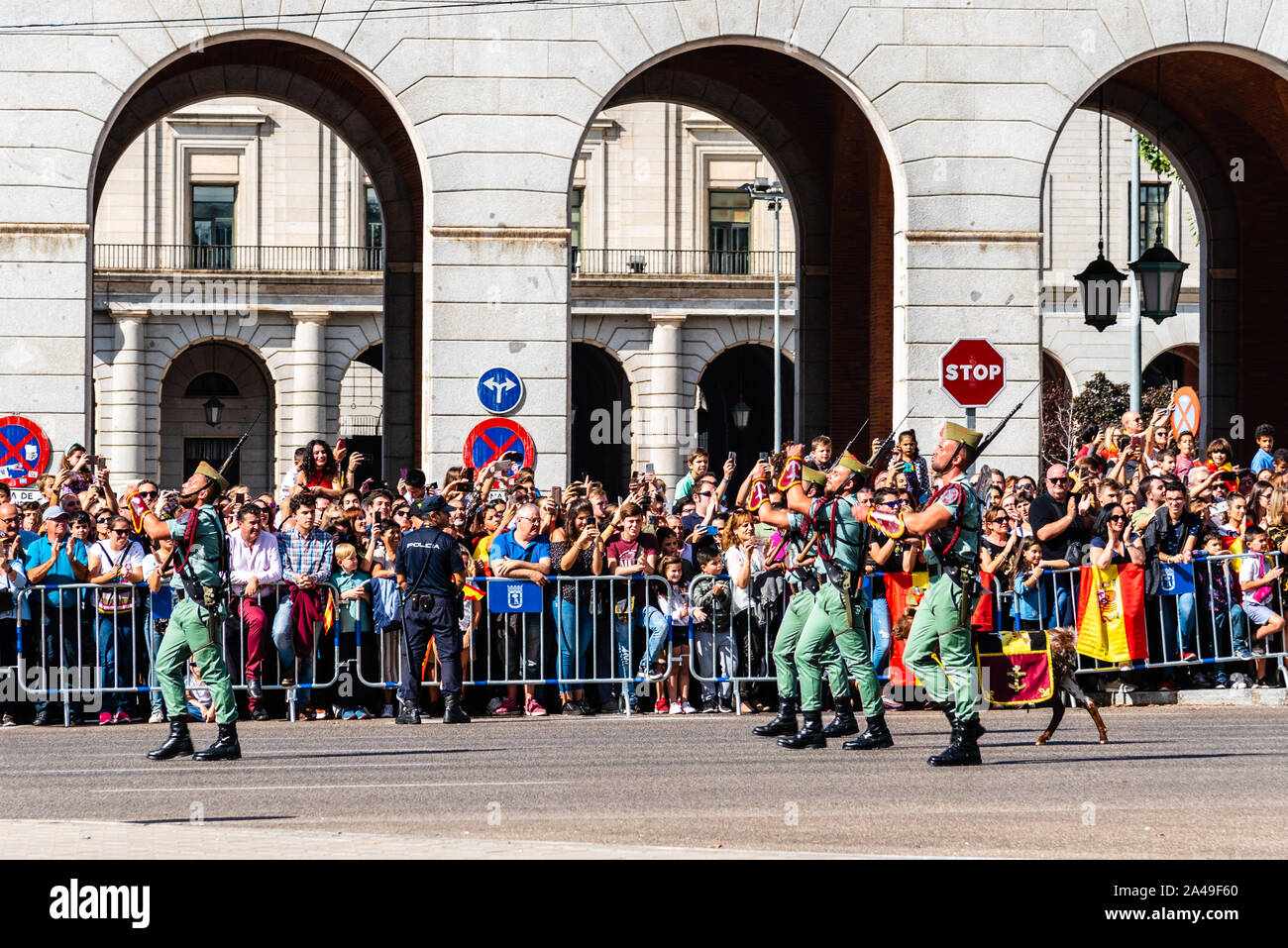 Madrid, Spain - October 12, 2019: Spanish Army marching during Spanish ...