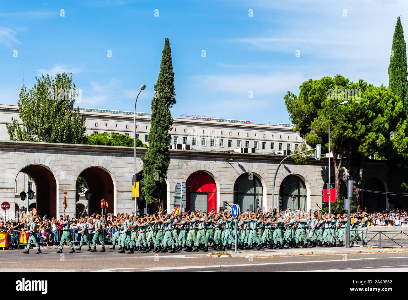 Madrid, Spain - October 12, 2019: Spanish Army marching during Spanish ...