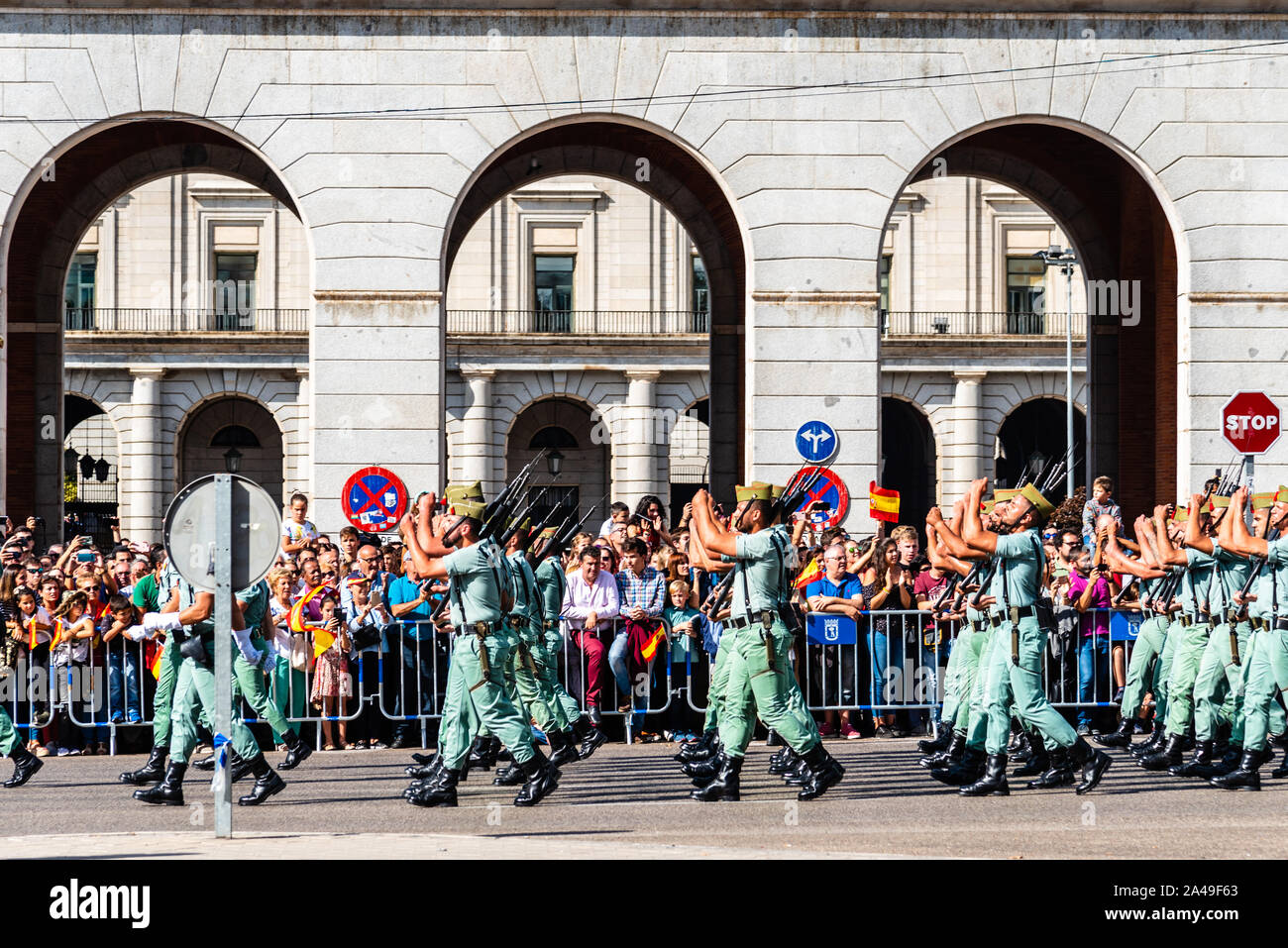 Madrid, Spain - October 12, 2019: Spanish Army marching during Spanish ...
