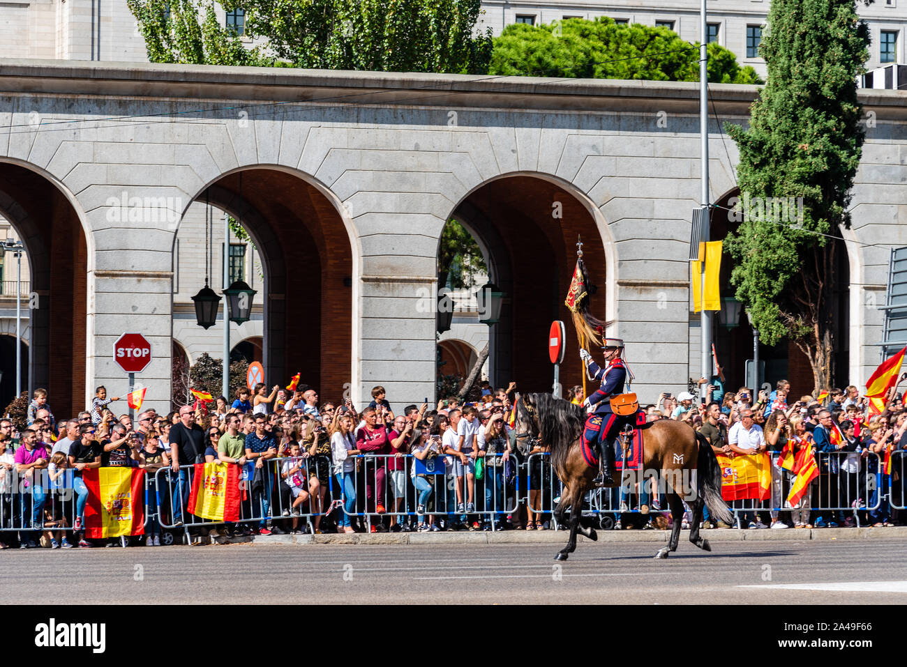 Madrid, Spain - October 12, 2019: Spanish Army marching during Spanish ...