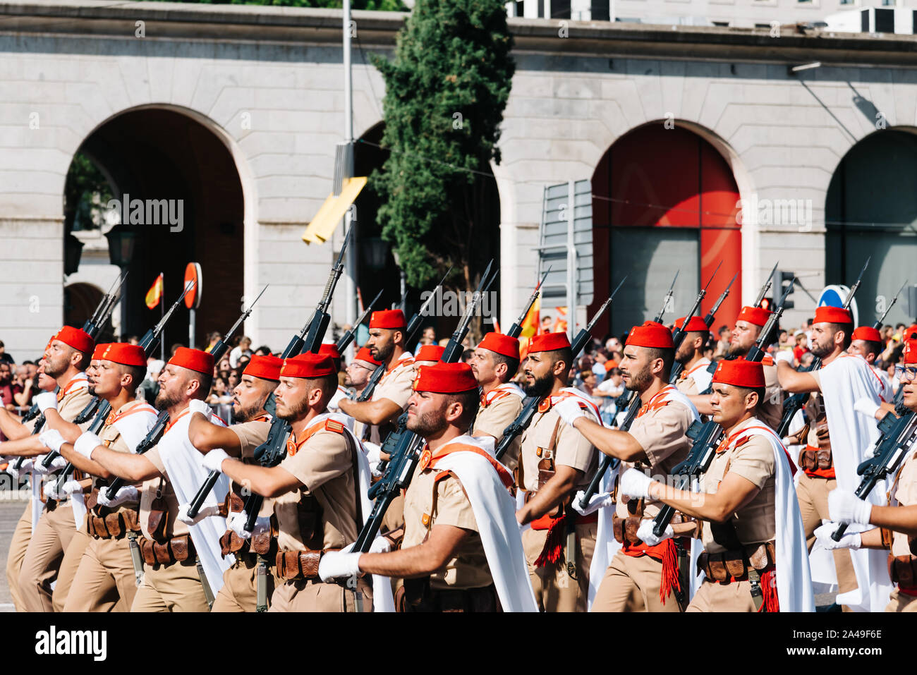 Madrid, Spain - October 12, 2019: Spanish Army marching during Spanish ...