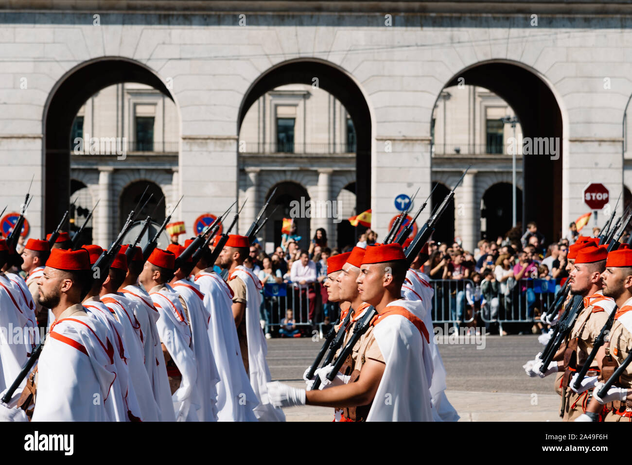 Madrid, Spain - October 12, 2019: Spanish Army marching during Spanish ...
