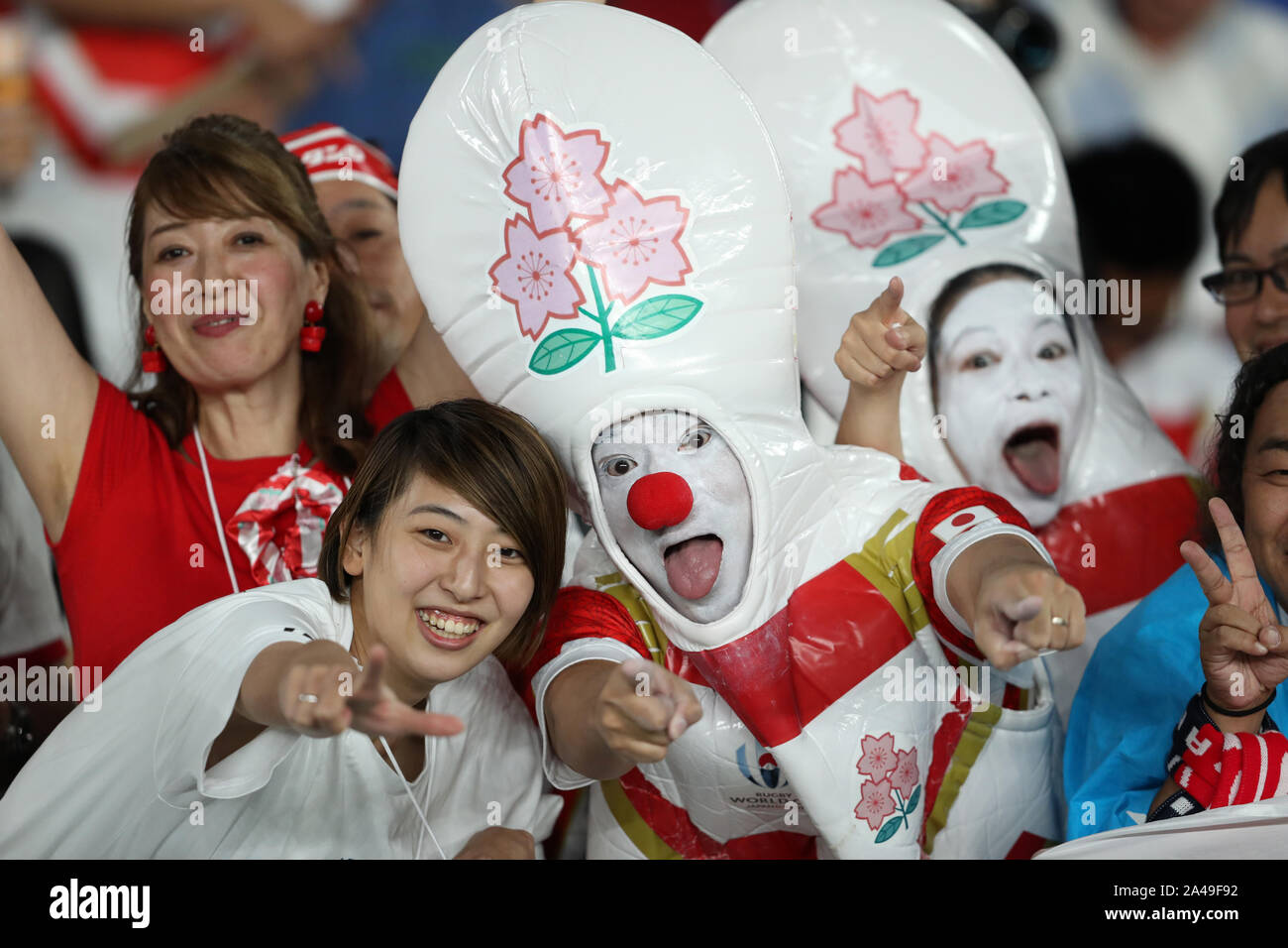 Japan fans during the 2019 Rugby World Cup match at the Yokohama ...