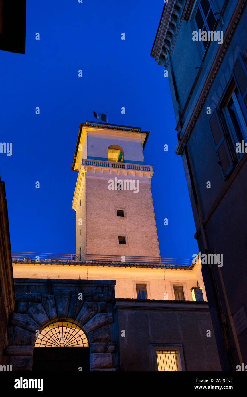 Monterotondo, Rome, Lazio, Italy: historic tower by night Stock Photo ...