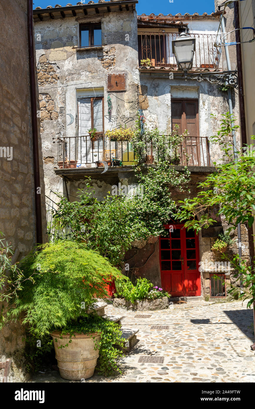 Calcata, Rome, Lazio, Italy: typical alley of the medieval village ...