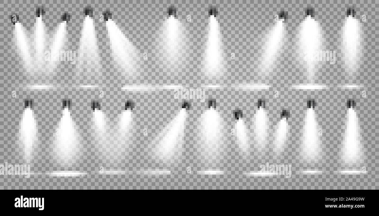 Vector spotlight set. Bright light beam. Transparent realistic effect ...