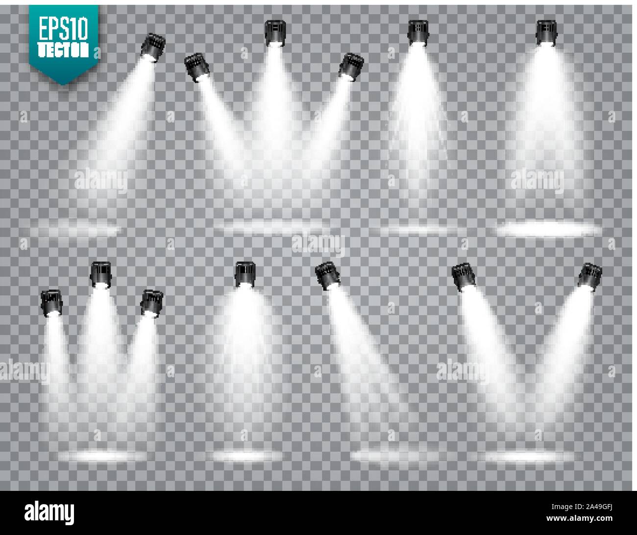 Vector spotlight set. Bright light beam. Transparent realistic effect ...
