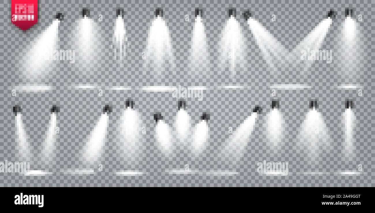 Vector spotlight set. Bright light beam. Transparent realistic effect ...