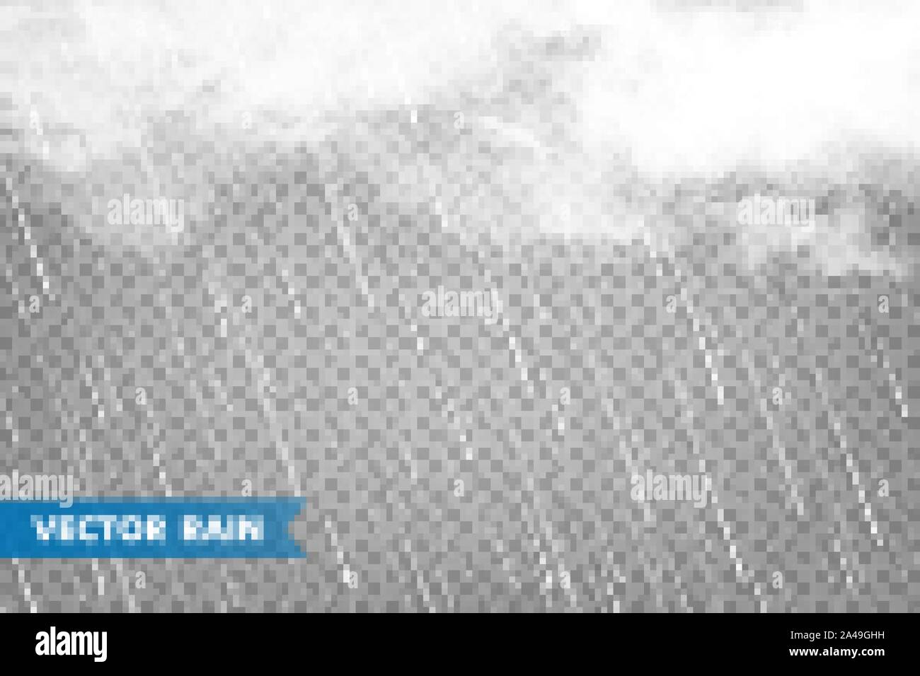Realistic rain with clouds on transparent background. Rainfall, water ...