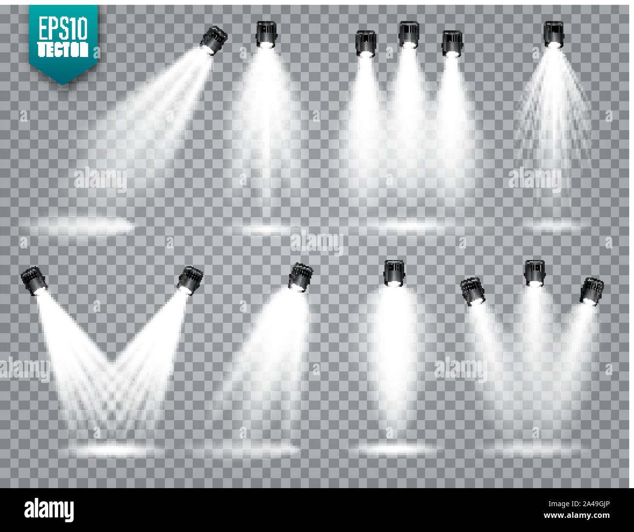 Vector spotlight set. Bright light beam. Transparent realistic effect ...
