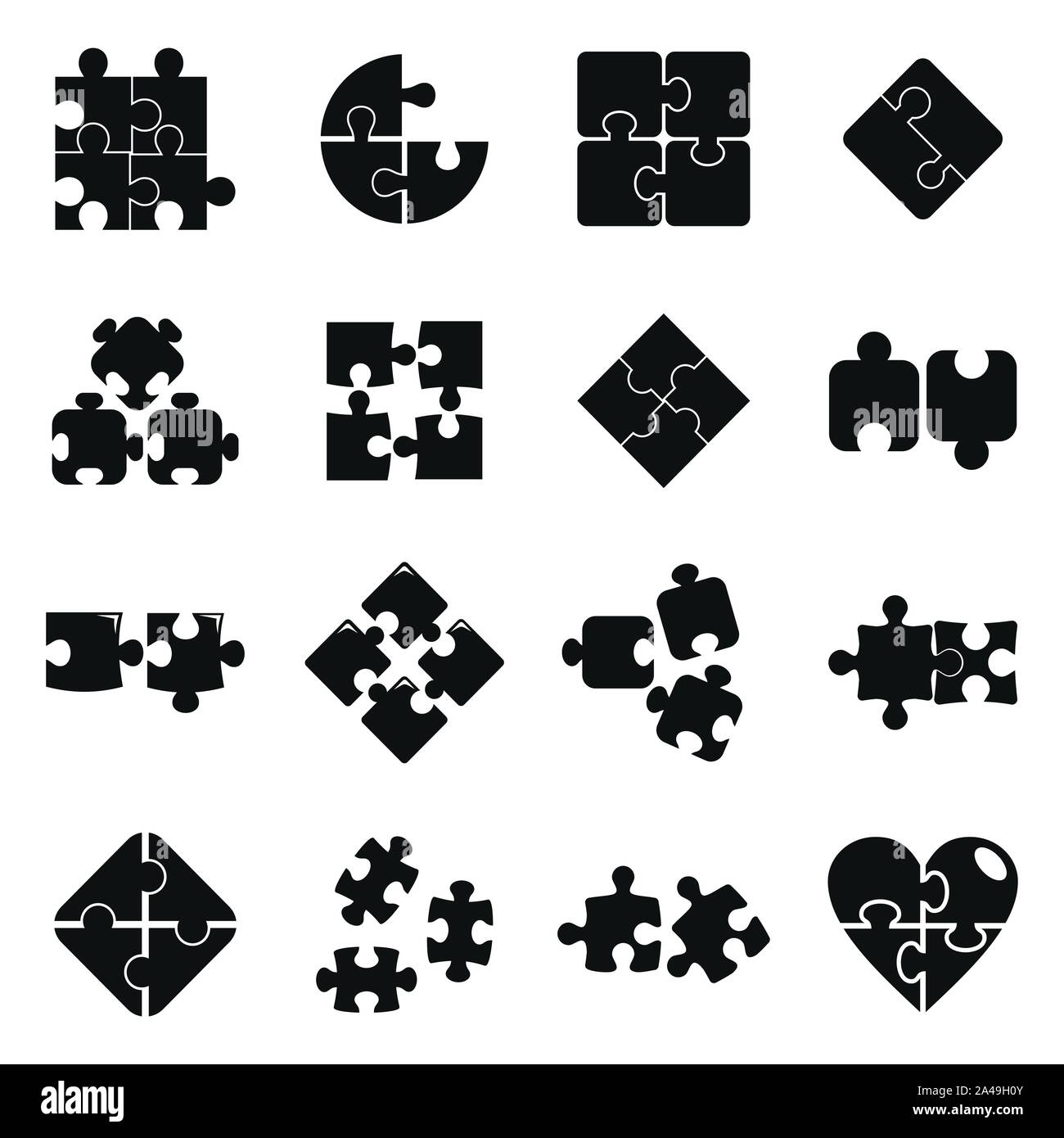 Jigsaw puzzle icons set. Simple set of jigsaw puzzle vector icons for ...