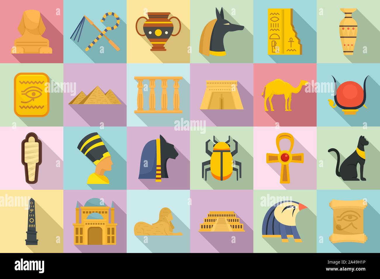 Egypt icons set. Flat set of Egypt vector icons for web design Stock ...