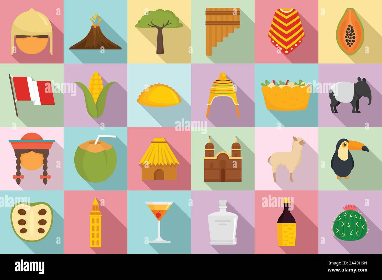 Peru icons set. Flat set of peru vector icons for web design Stock ...