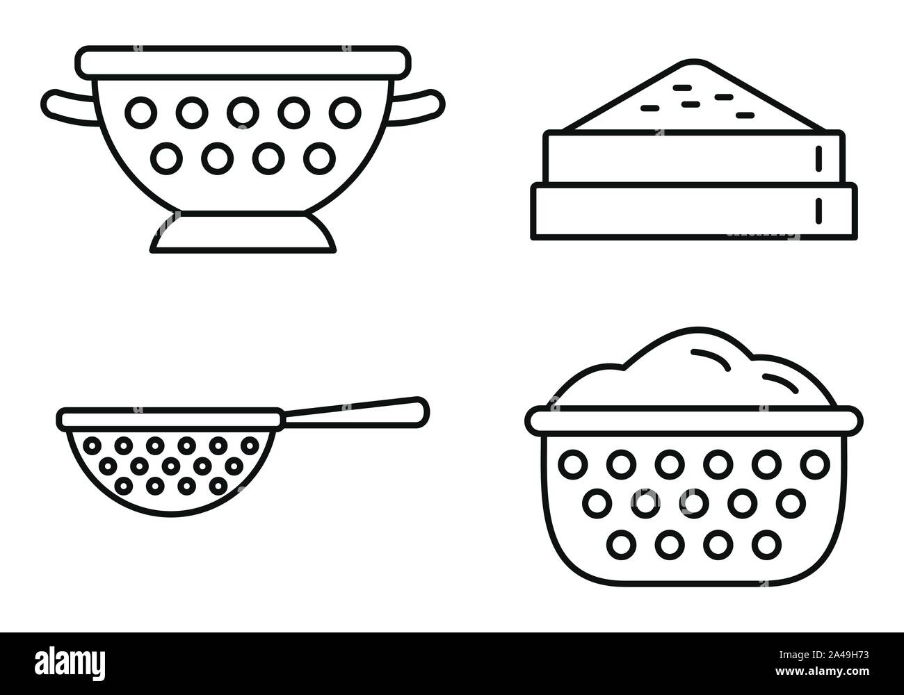 Kitchen sieve icons set. Outline set of kitchen sieve vector icons for ...