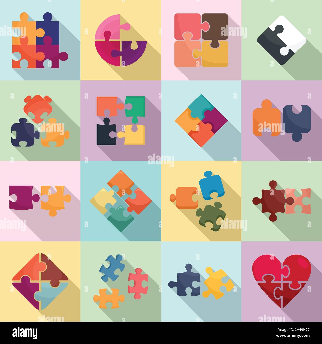 Jigsaw icons set. Flat set of jigsaw vector icons for web design Stock ...