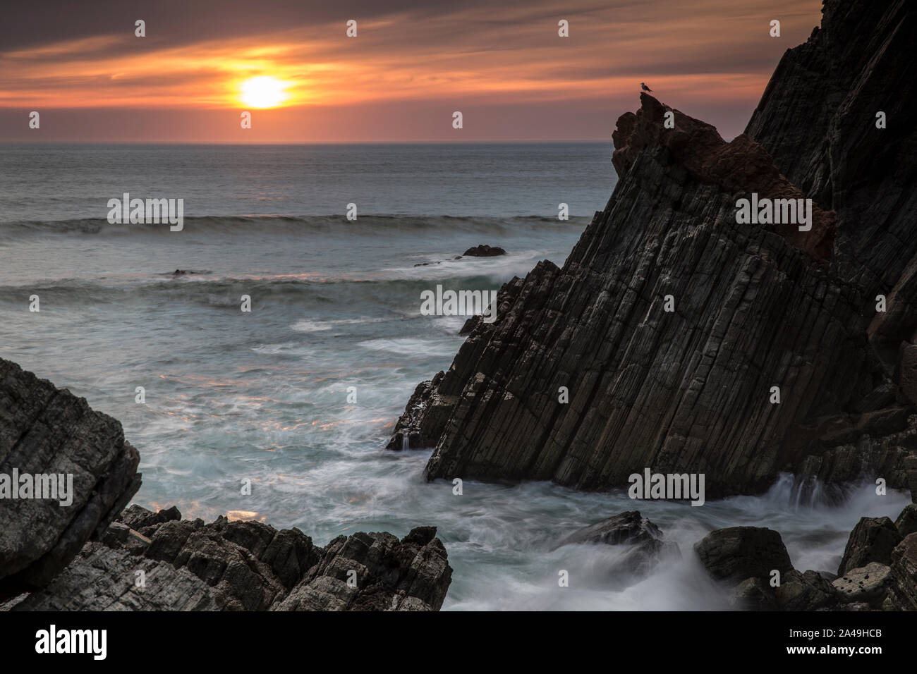 Sunset among the cliffs of Grota. Sintra Cascais Natural Park, Portugal ...