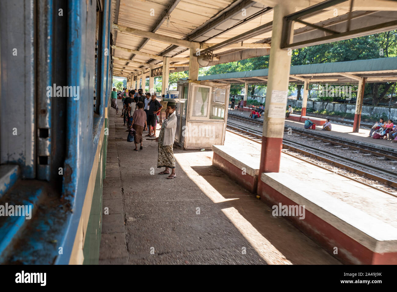 Rail Tracks And Platform At Yangon Station High Resolution Stock ...
