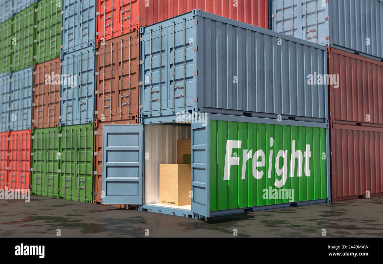 Stacks of Freight containers. 3D Rendering Stock Photo - Alamy