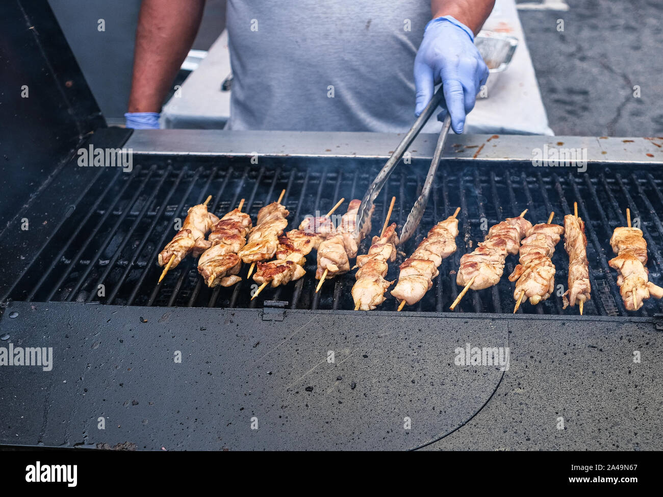 Grilling Chicken Satay Stock Photo - Alamy