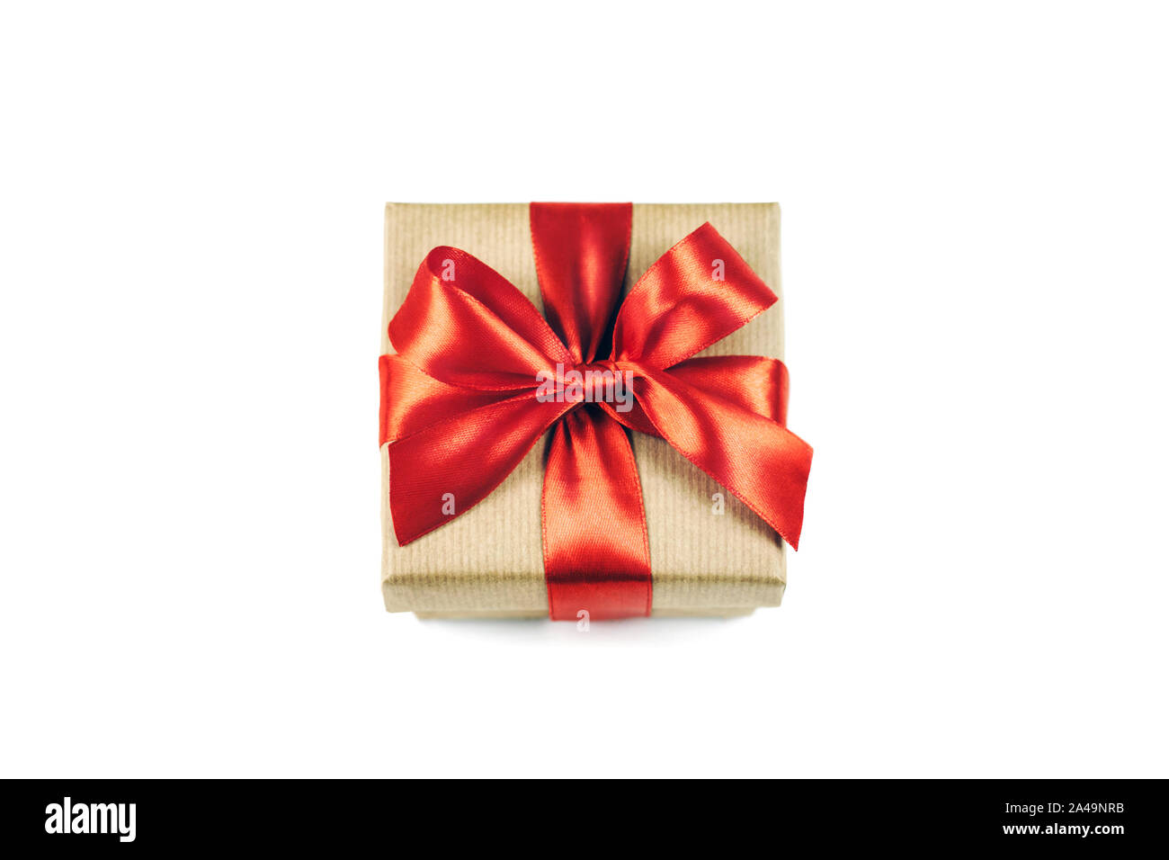 Festive gift box with red ribbon bow isolated on white background Stock ...