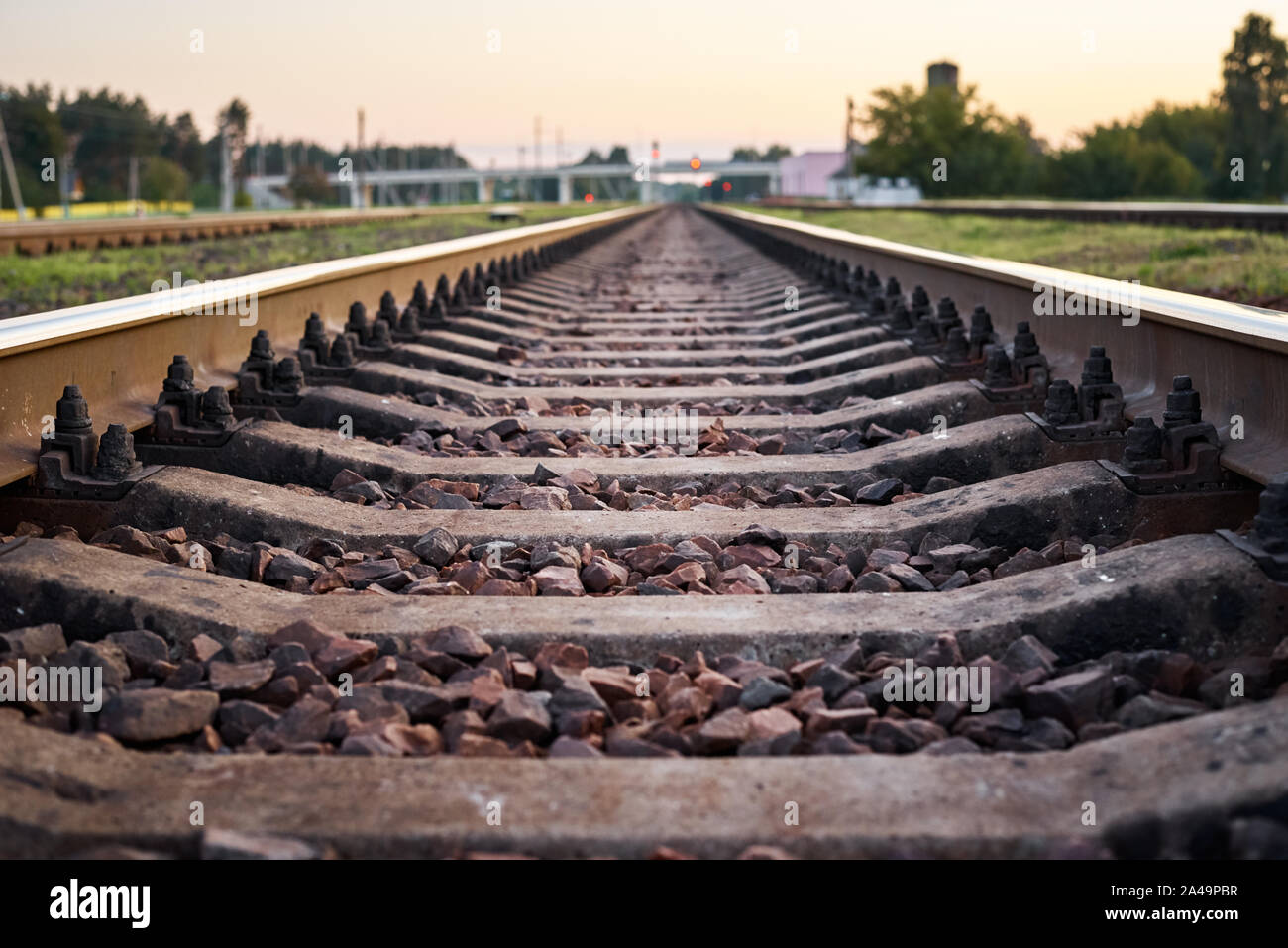 Close up railway track. Part of railroad Stock Photo - Alamy