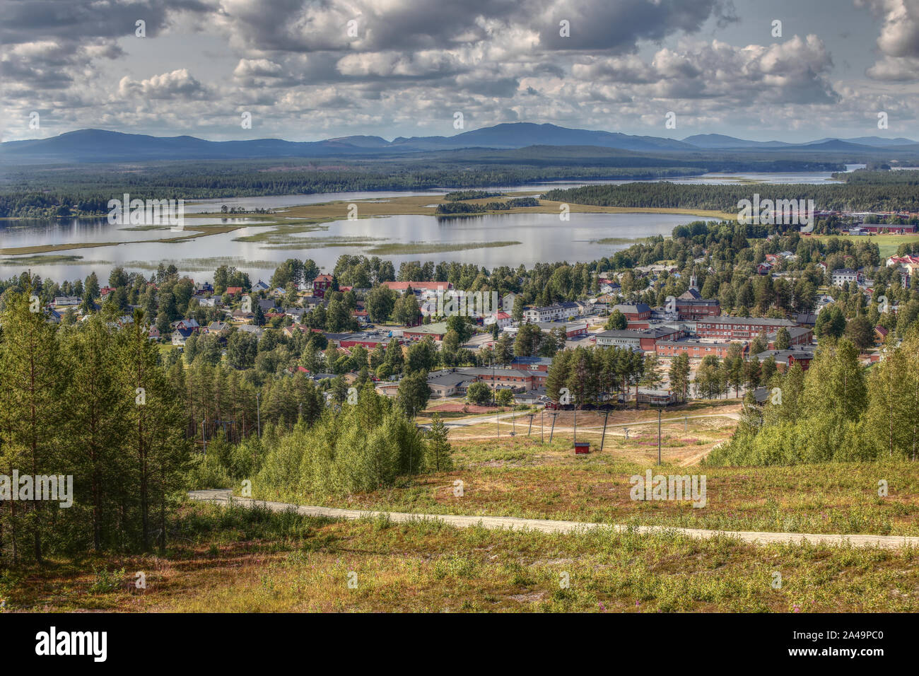 View from the slope of Tjarnstanberget on the town of Mala in Northern ...
