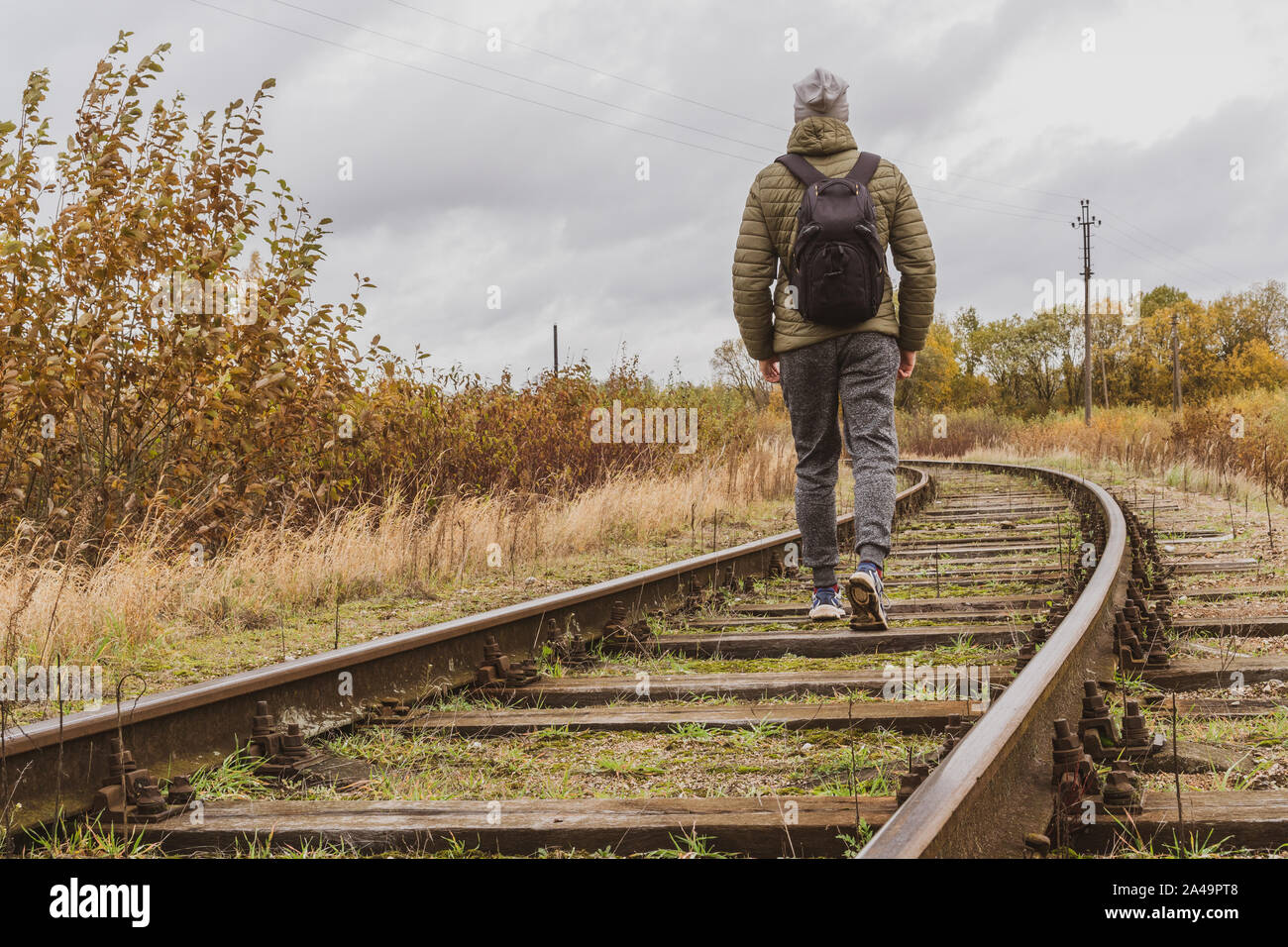 Man walking on rail track hi-res stock photography and images - Alamy