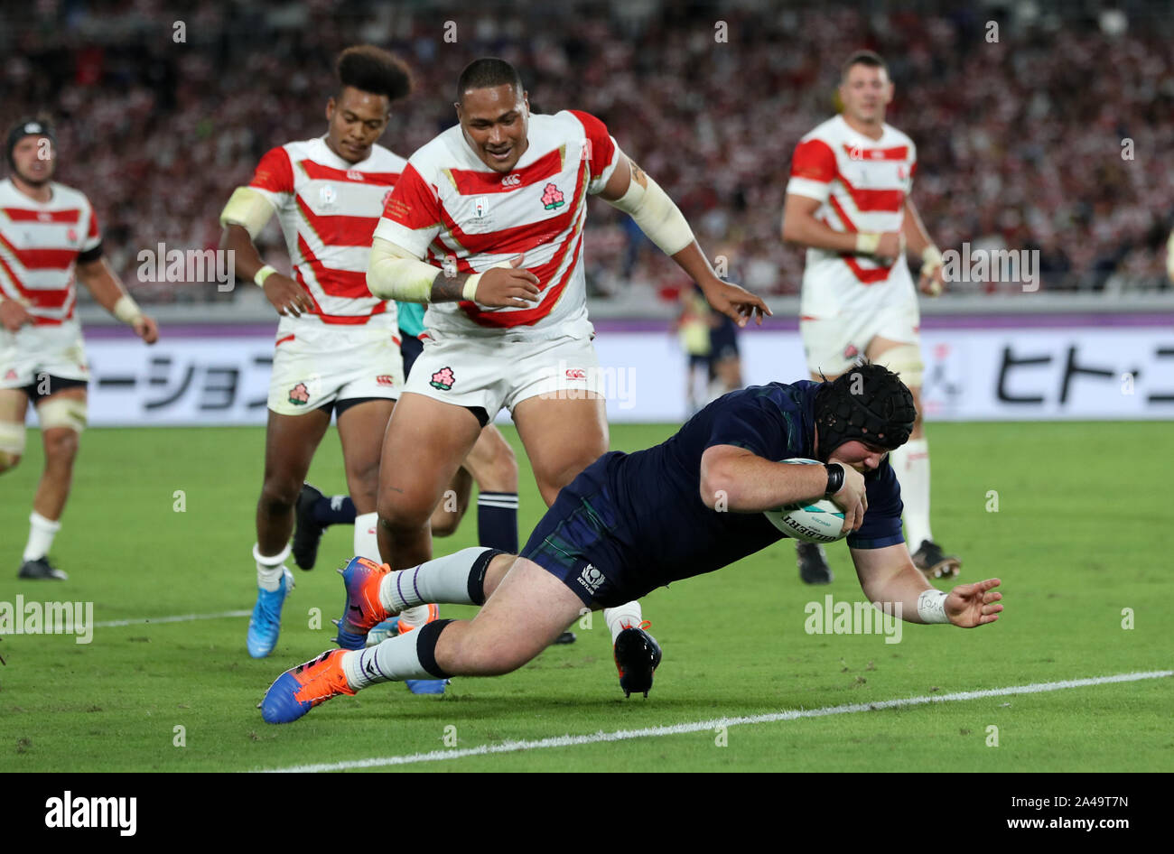 Scotland's Zander Fagerson scores his sides third Try during the 2019 ...