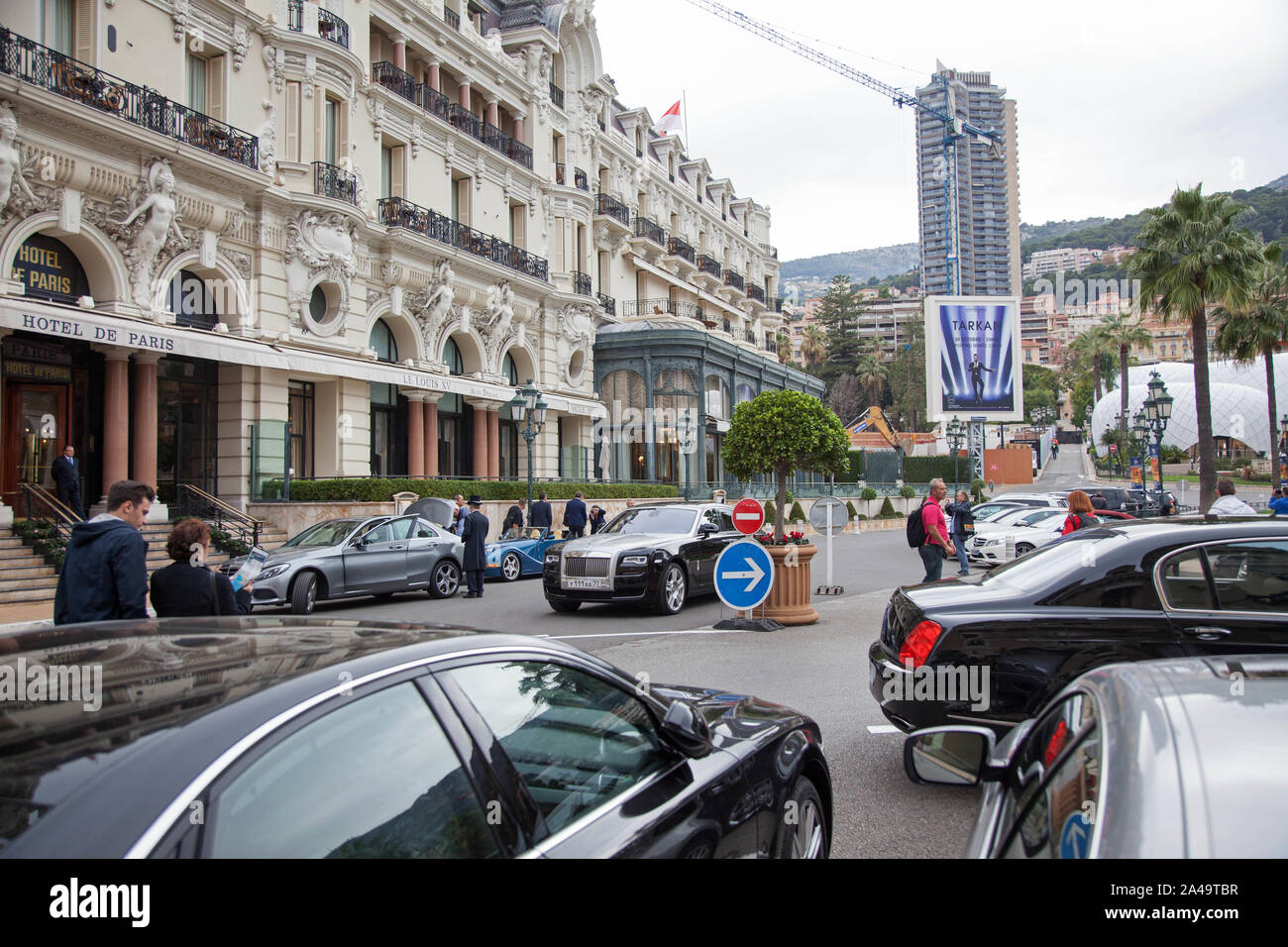 Luxury cars parked outside the Hotel de Paris in Monte Carlo. Photo ...