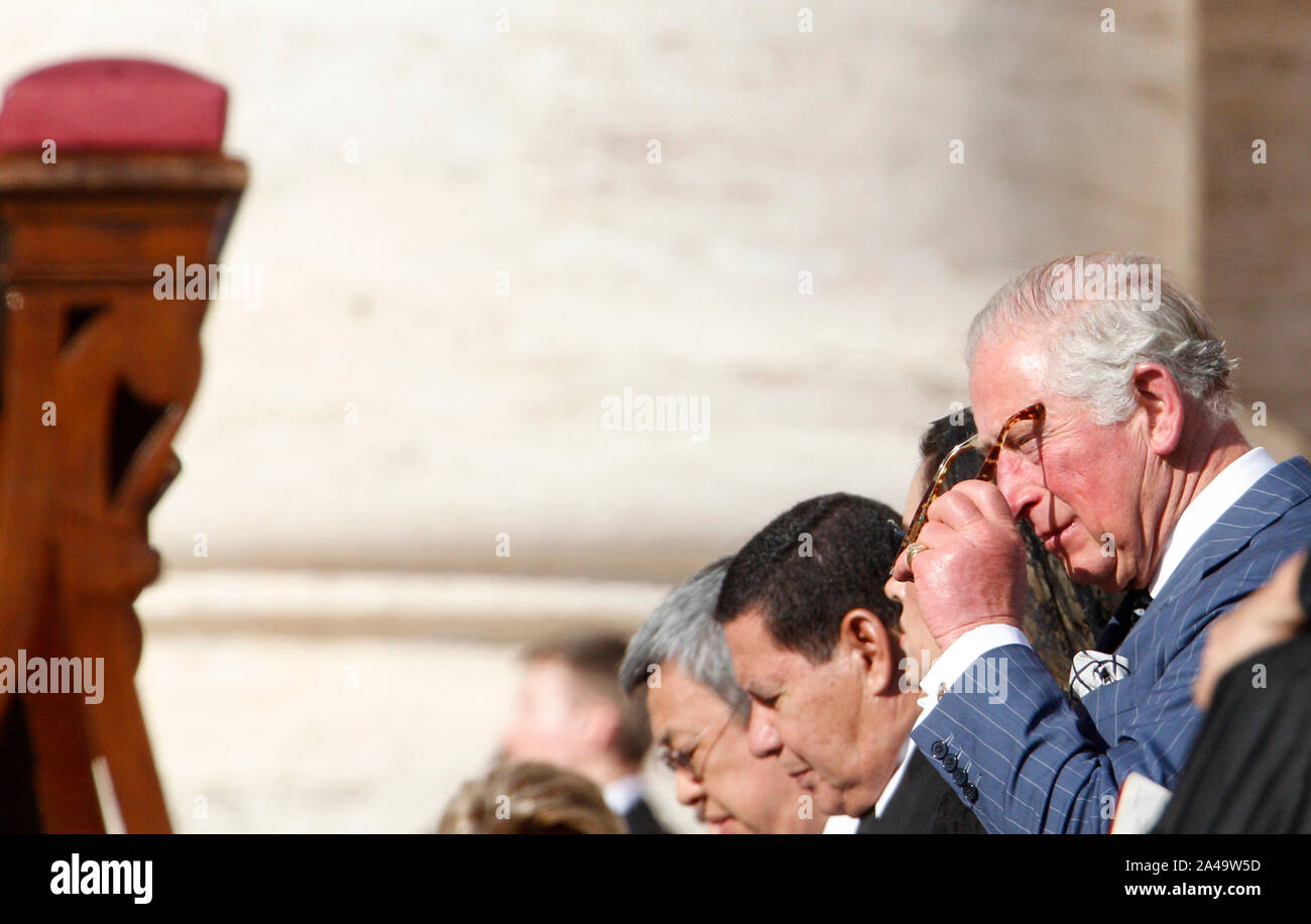 Vatican City, 13th October 2019. Britain's Prince Charles attends a ...