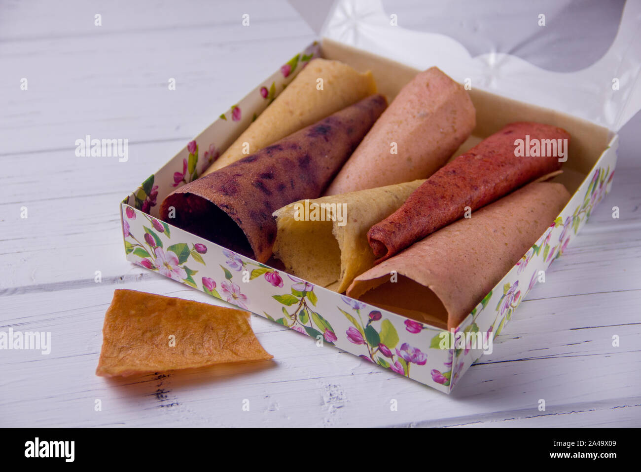 handmade homemade pastila in a box on a light background. A set of ...