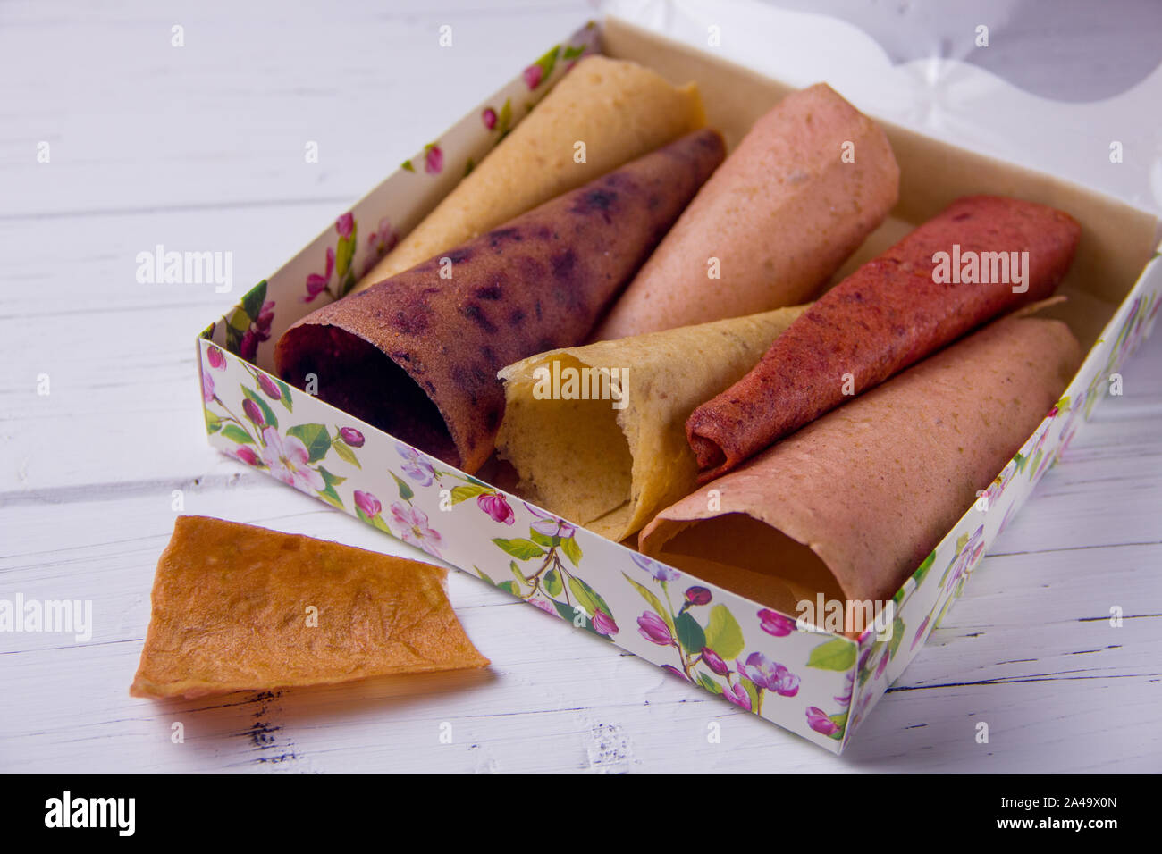 handmade homemade pastila in a box on a light background. A set of ...
