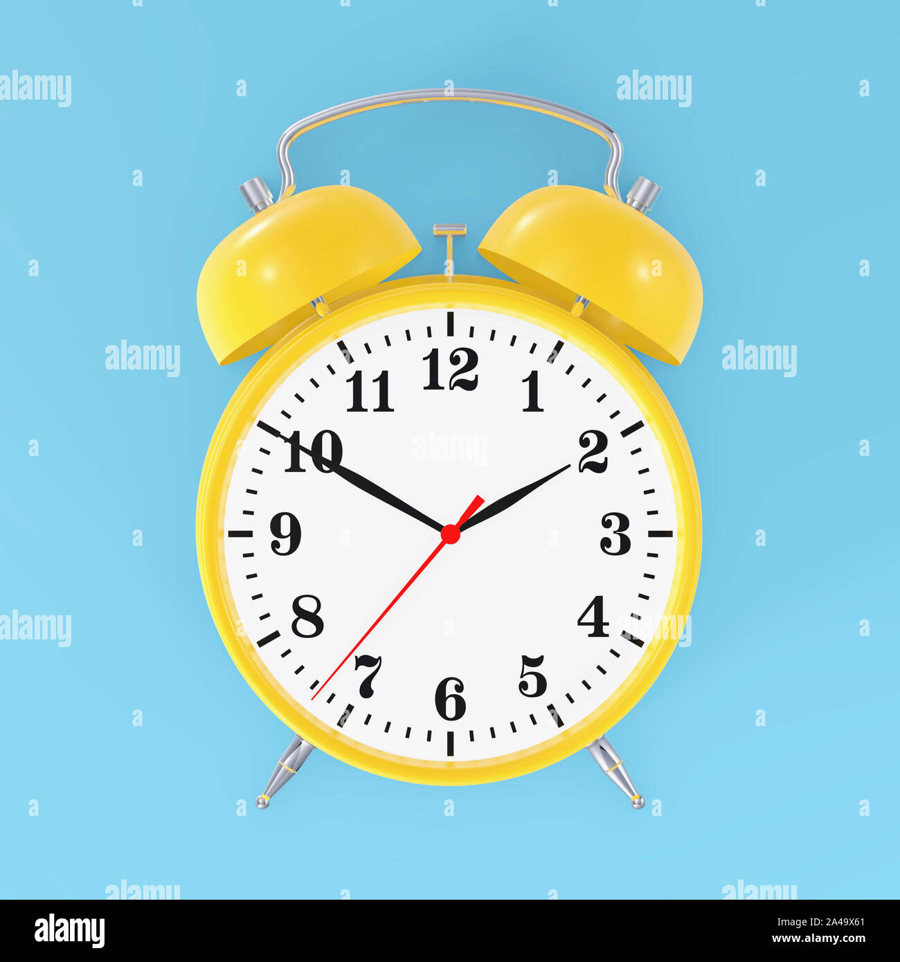 Yellow alarm clock. Top view. 3d rendering Stock Photo - Alamy