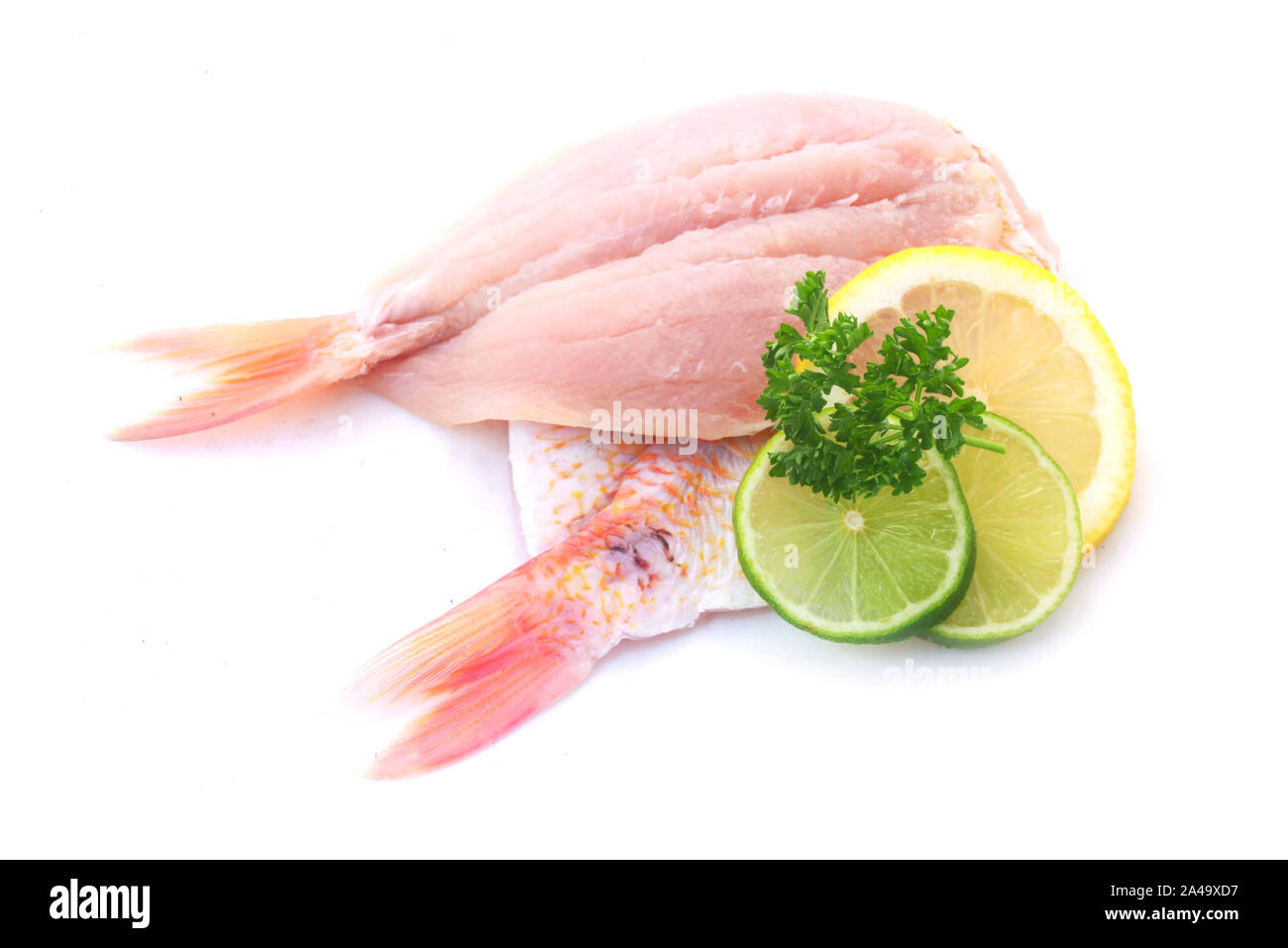 Red Mullet Fillets Isolated On White Stock Photo - Alamy