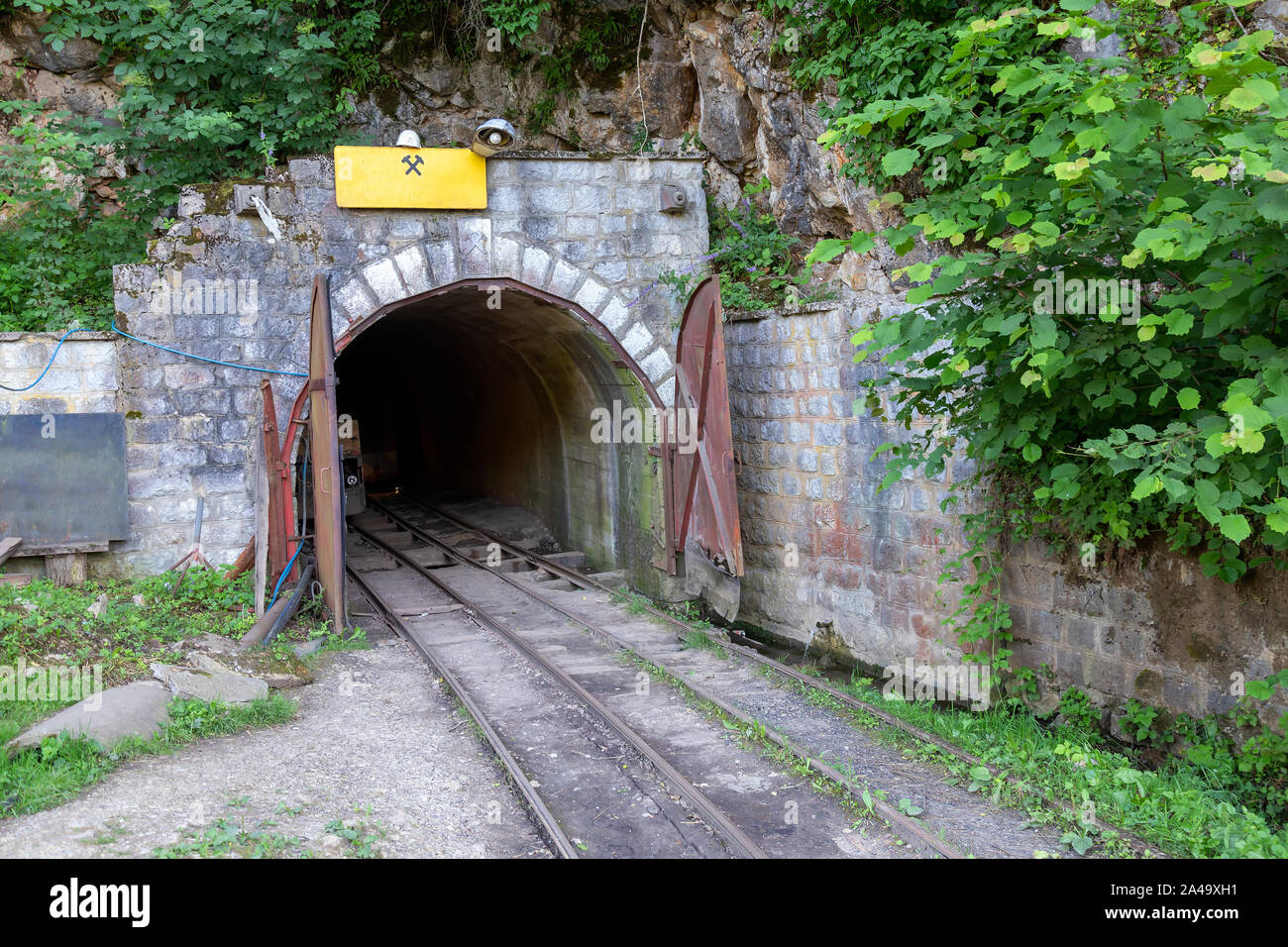 Entry gate to coal mine Jelavica Rembas Resavica, Serbia Stock Photo ...