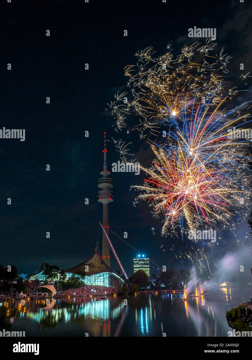 Fireworks in Olympiapark, Munich,, Germany Stock Photo - Alamy