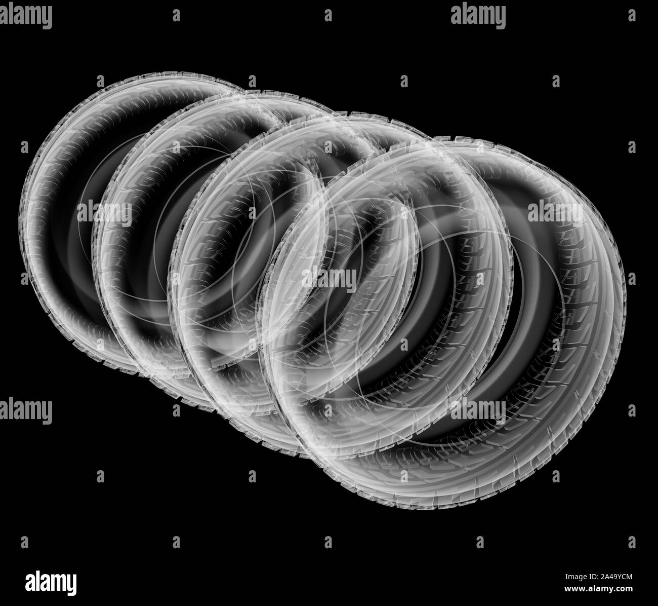 Car wheels X-Ray style. Isolated on black background. 3D illustration ...