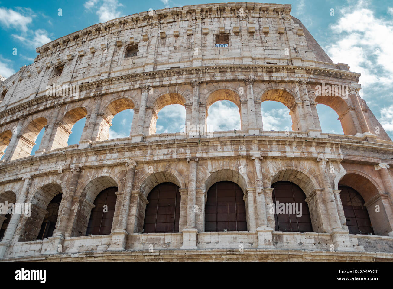 Rome, Italy - October 3, 2019: Exterior view of the ancient colosseum ...