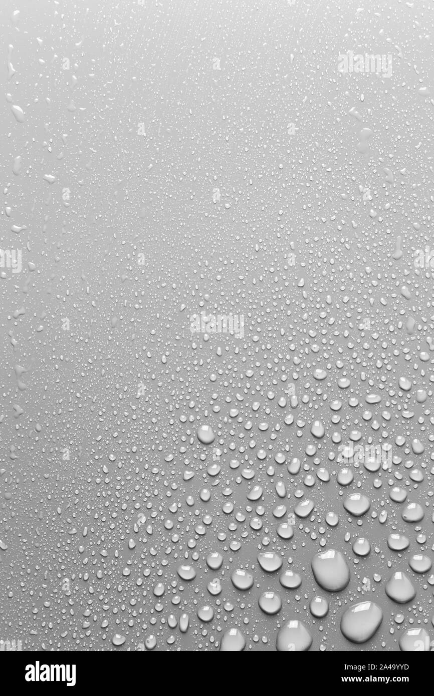 Clear water drops on gray background Stock Photo - Alamy