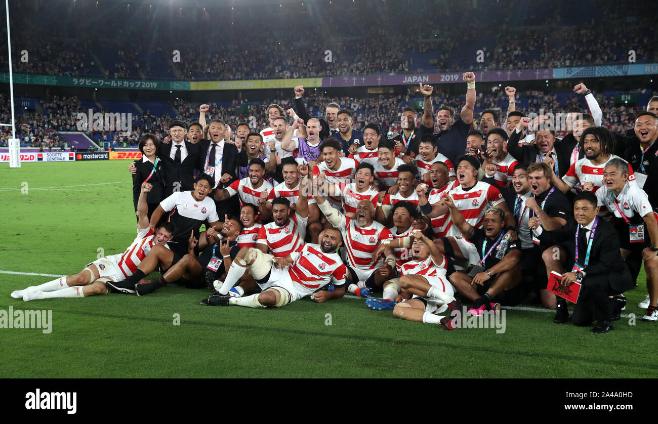 Japan celebrate victory during the 2019 Rugby World Cup match at the ...