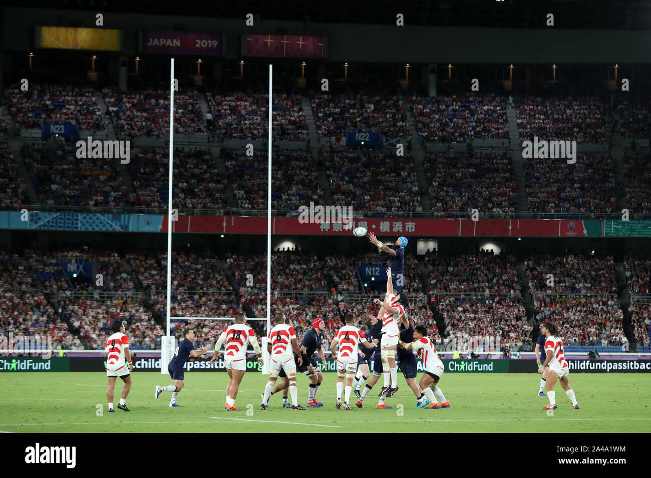 Japan and Scotland contest a lineout during the 2019 Rugby World Cup ...