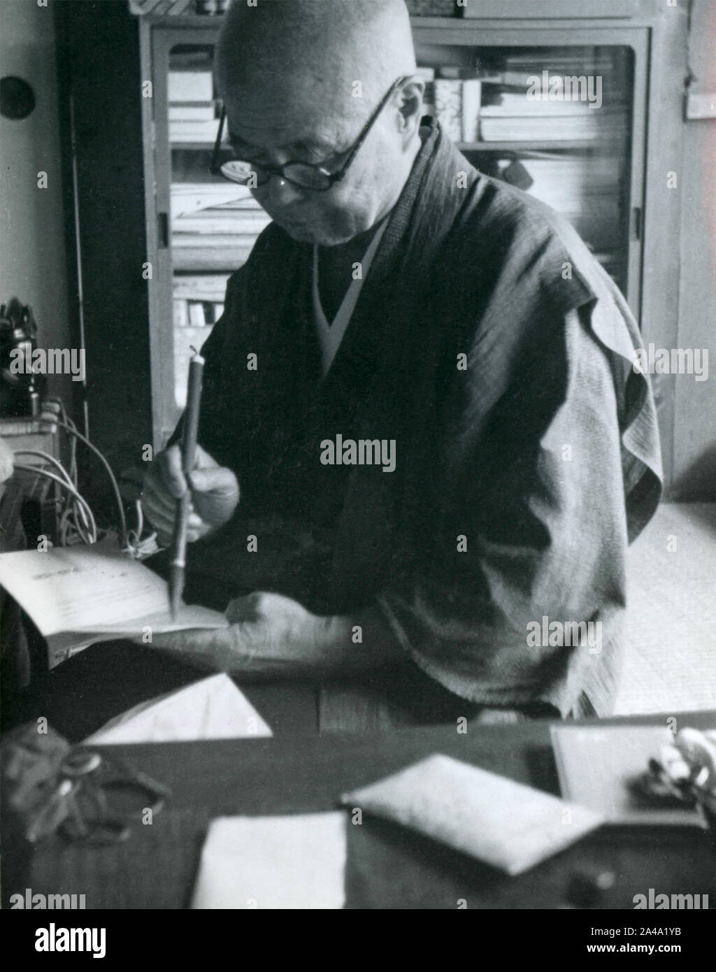 Japanese Buddhist monk writing, Daitoku-ji, Kyoto, Japan 1958 Stock ...