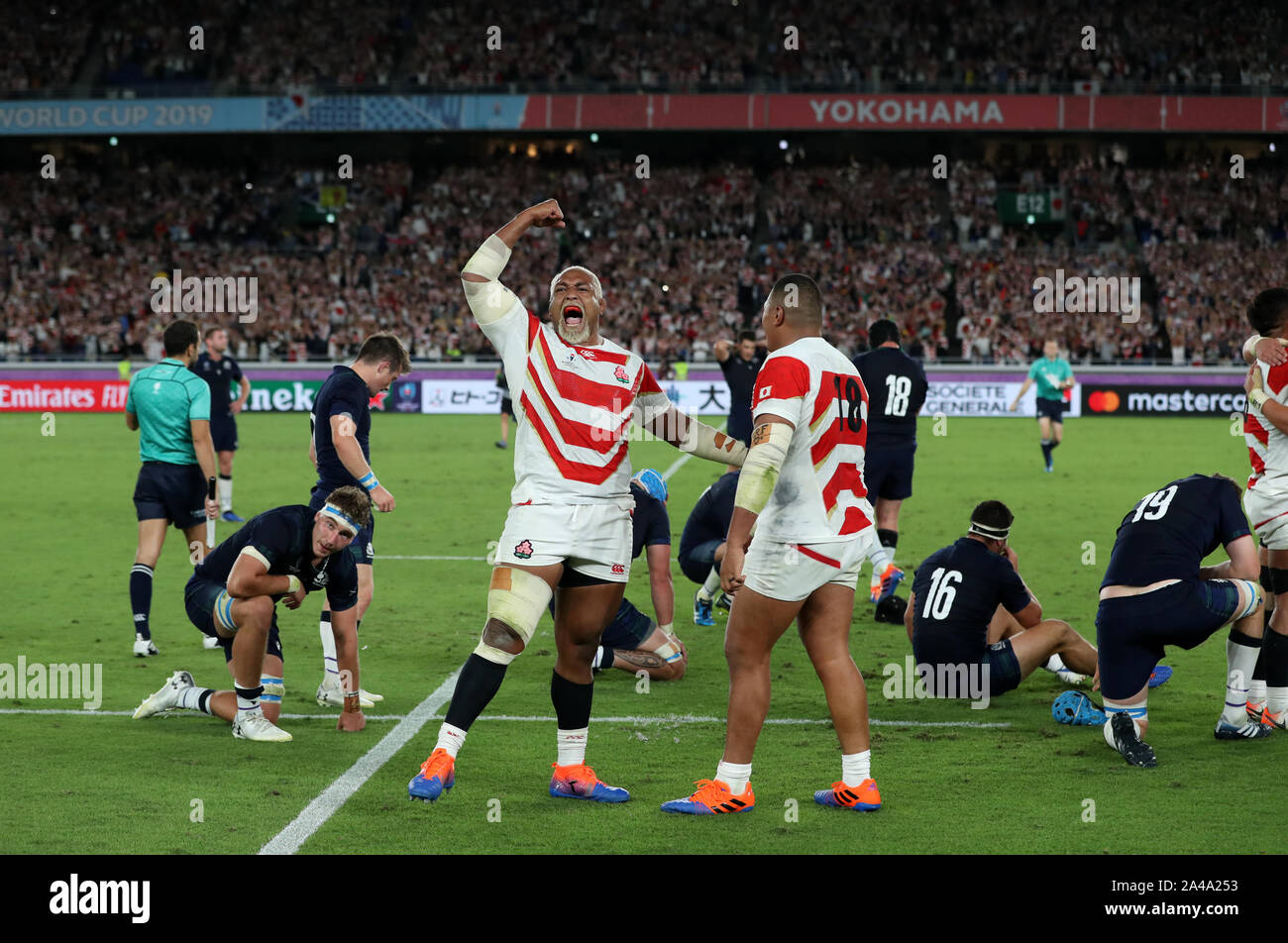 Japan's Isileli Nakajima celebrates victory during the 2019 Rugby World ...