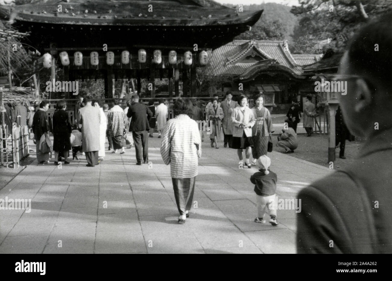 People at a Japanese Kiyomizu-dera shrine and park, Japan 1958 Stock ...