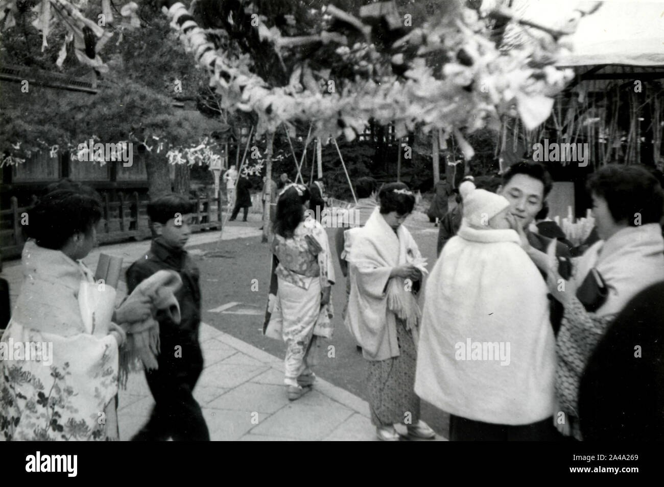 People at a Japanese Kiyomizu-dera shrine and park, Japan 1958 Stock ...